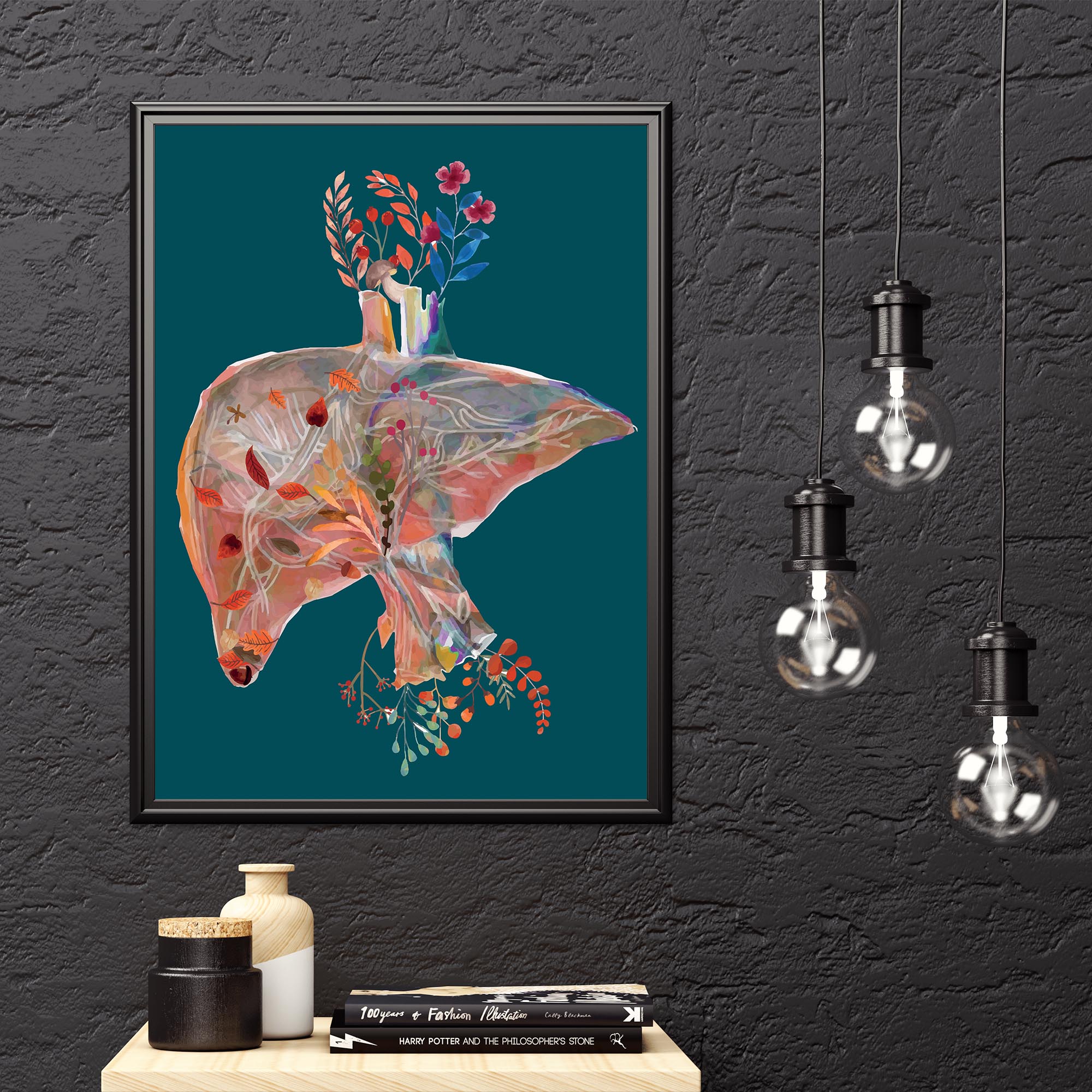 Floral Liver Art - Framed Poster For Clinics, Hospitals & Study Rooms ...