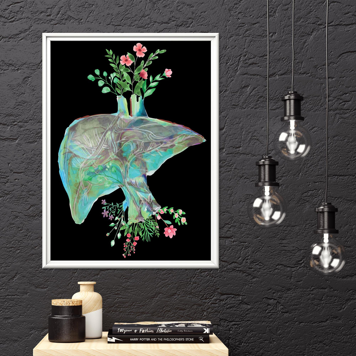 Floral Liver Art - Framed Poster For Clinics, Hospitals & Study Rooms ...